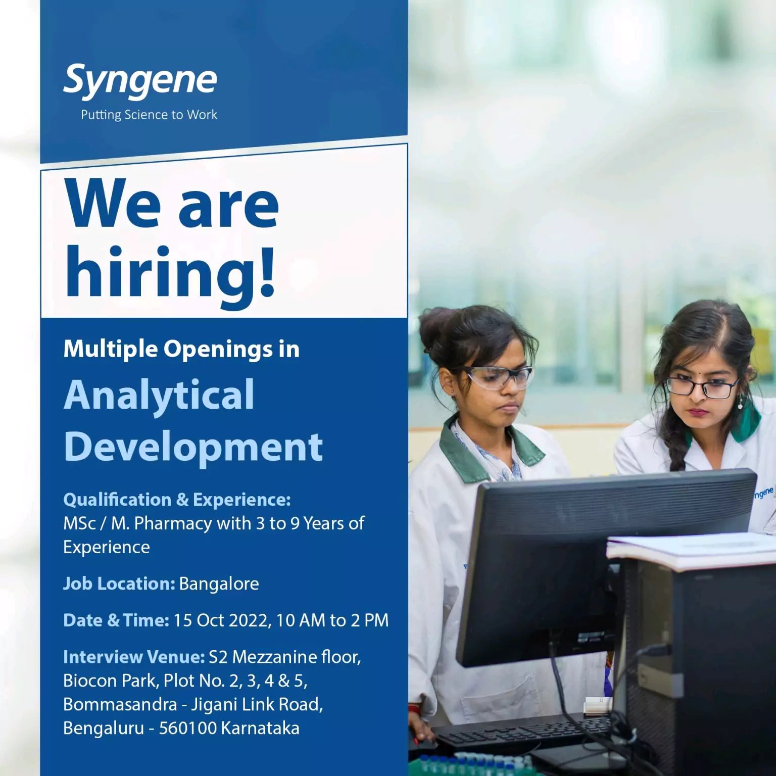 Syngene International Walk In In Interview For Multiple Openings In ...
