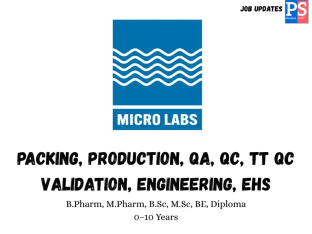 Micro Labs Hiring QA, QC, Production, Packing, EHS and Engineering