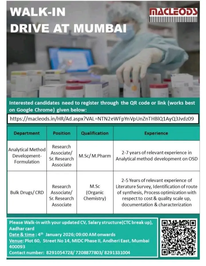 Macleods walk-in Research Associate