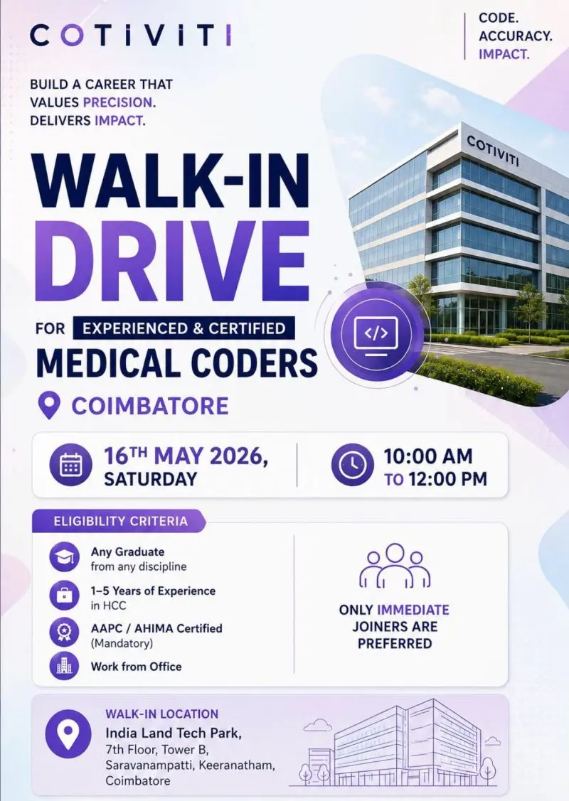 COTIVITI Mega Walk-In Drive Coimbatore For HCC Medical Coders